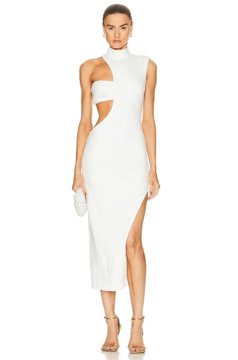 Nicholas Azza Asym Exposed Bra Midi Dress In Milk Fwrd