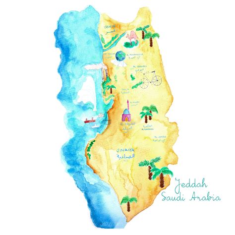 Illustrated Map Of Jeddah Saudi Arabia Jeddah Map Illustrated Illustration Sfondi Blu