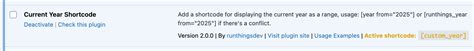Current Year Shortcode Wordpress Plugin