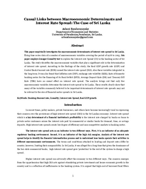 Pdf Causal Links Between Macroeconomic Determinants And Interest Rate Spread The Case Of Sri Lanka