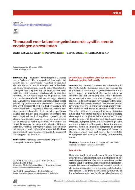 Pdf Themapoli Voor Ketamine Geïnduceerde Cystitis Eerste Ervaringen