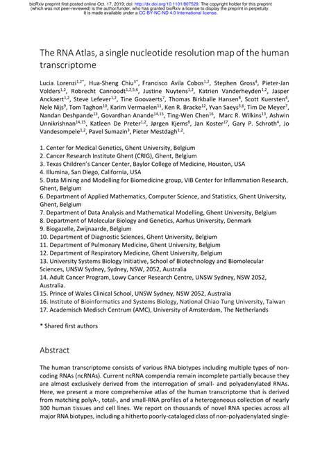 Pdf The Rna Atlas A Single Nucleotide Resolution Map Of The Human Transcriptome