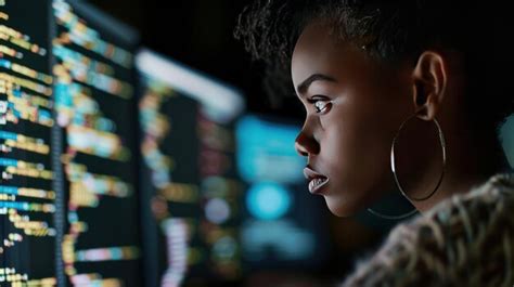 Side Profile Of A Black Female It Developer Working Premium Ai