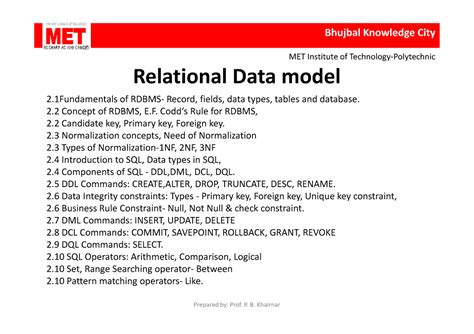 Dms Chapter 2 Lecture Notes Relational Data Model 2 Of Rdbms