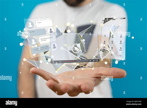 A 3d Rendering Of Developed Interface Web Application In Hand Stock