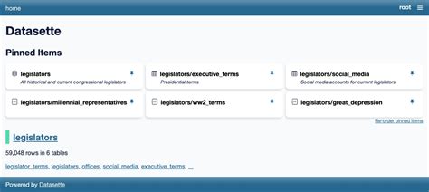 datasette pins — a new datasette plugin for pinning tables and queries