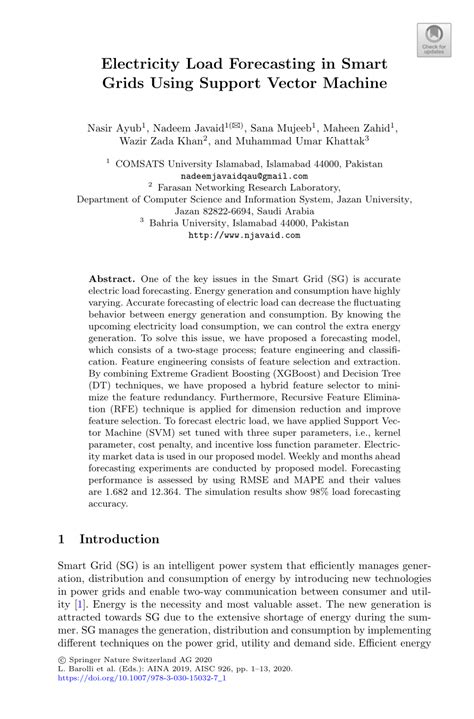 pdf electricity load forecasting in smart grids using support vector machine