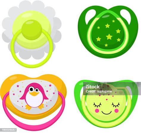 젖꼭지 벡터 아기 Soother 아이 젖꼭지와 아이 고무 젖꼭지 일러스트 세트 만화 이불 은 흰색 배경에 고립 된 신생아를