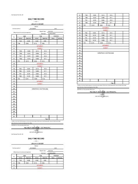 Csc Form 48 Daily Time Record Dtr December 2022 Pdf