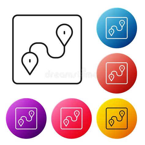 Set Line Route Location Road Traffic Sign Folded Map With Marker And Radar Targets Monitor