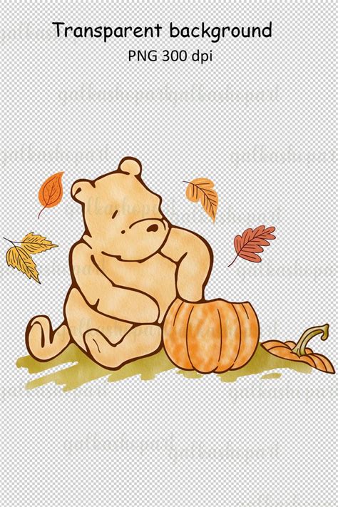 Classic Winnie The Pooh Clipart Watercolor Autumn Sublimation Design