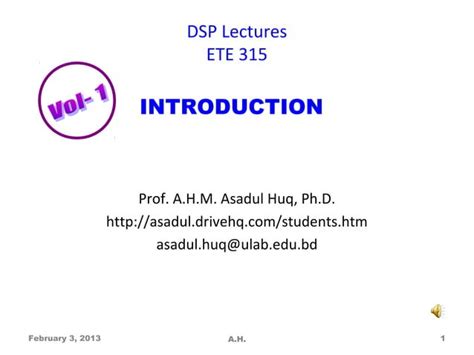 Dsp Lecture Vol 1 Introduction Ppt