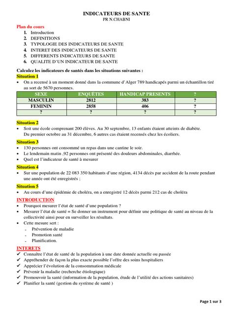 Td Indicateurs De Sante Pdf