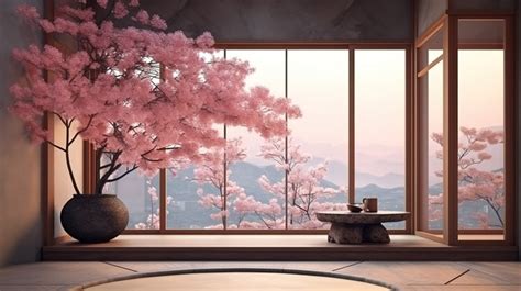 Zen Room Inspired Interior With Stunning Sakura Tree Window View