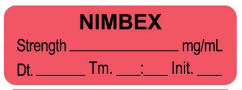 Medical Use Labels Anesthesia Label Nimbex Mg Ml Dti 1 1 2 X 1 2