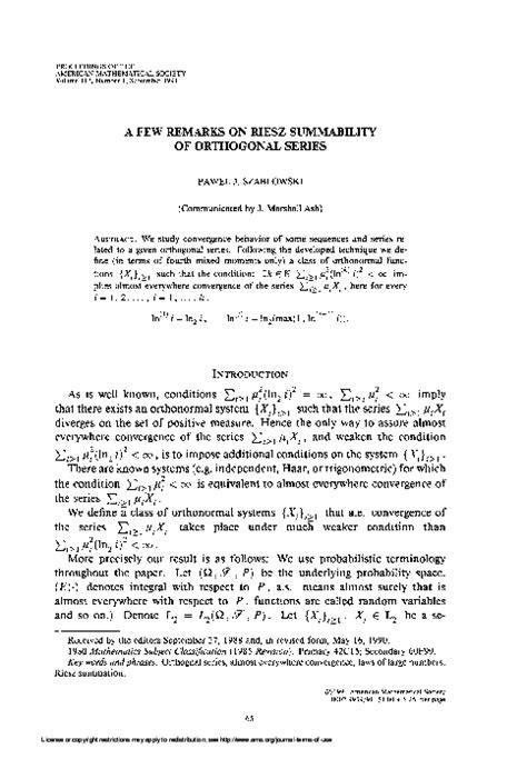 Pdf A Few Remarks On Riesz Summability Of Orthogonal Series