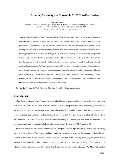 Pdf Accuracydiversity And Ensemble Mlp Classifier Design