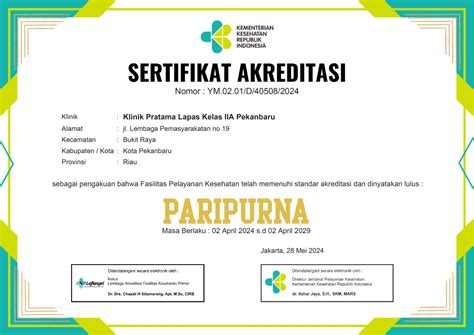 Kemenkes Ri Berikan Sertifikat Akreditasi Kepada Klinik Pratama Lapas