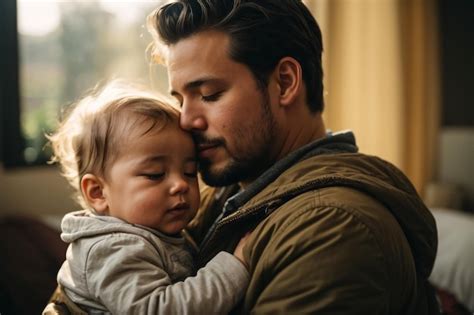 El Padre Sostiene A Su Hijo Peque O En Sus Brazos Y Lo Mira Con Amor Padre E Hijo Contra El