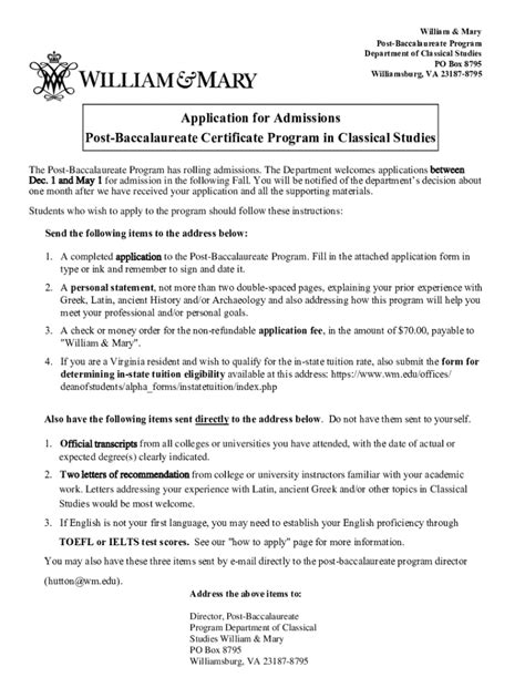 Fillable Online Program Classical Studies Post Baccalaureate