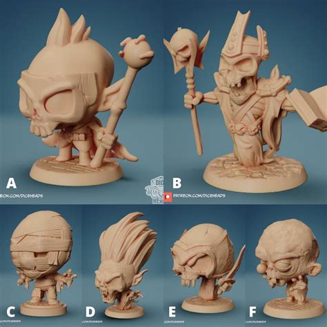 Undead Chibi Miniature Lich Mummy Zombie Necromancer Wraith Dice Heads Ttrpg Mini Dnd