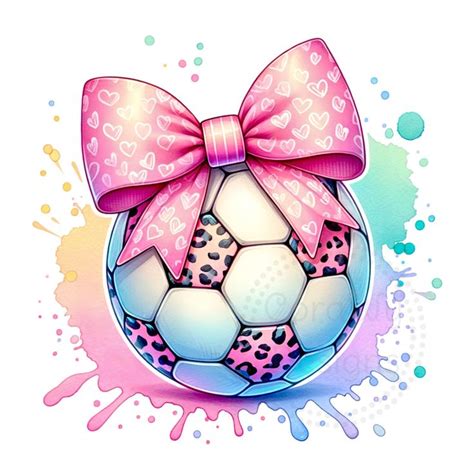 Soccer Ball Coquette Bow Watercolor Sublimation Digital Download Png