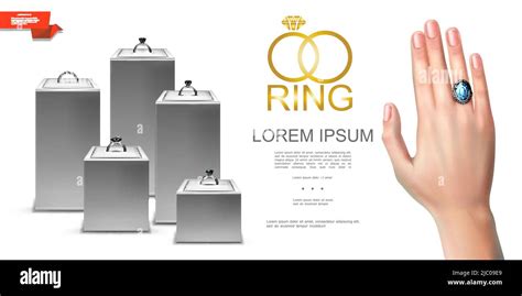 Realistic Jewelry Colorful Template Of Silver Rings With Diamonds