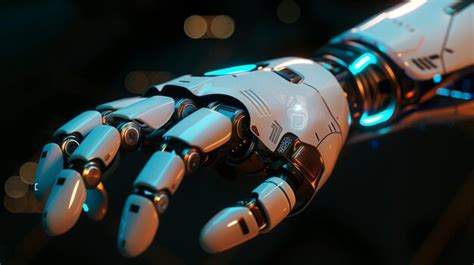 Concept Of Futuristic Robotics And Cybernetics Reaching Out Premium