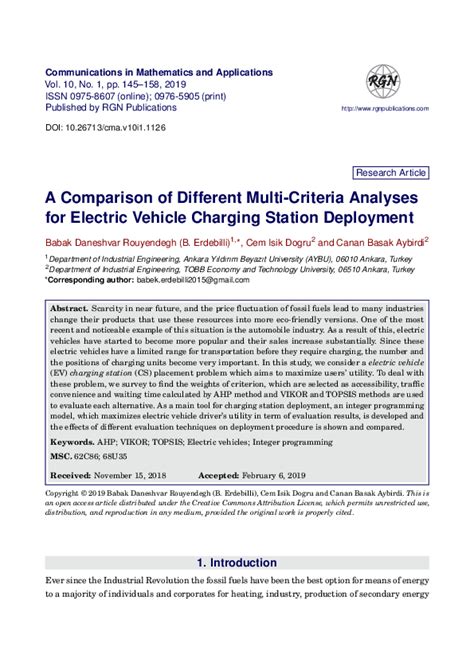 Pdf A Comparison Of Different Multi Criteria Analyses For Electric Vehicle Charging Station