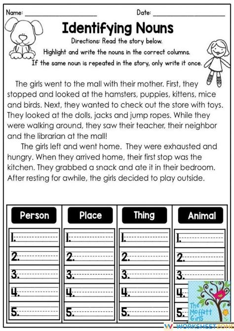 Grammar Worksheet Noun Nouns Worksheet Nouns And Verbs Worksheets