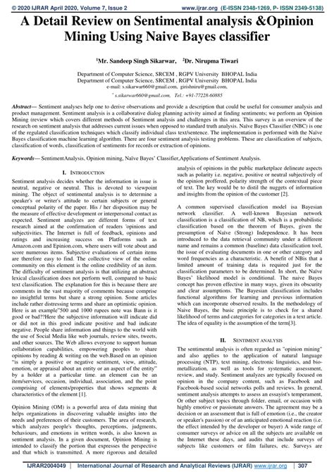 Pdf A Detail Review On Sentimental Analysis Andopinion Mining Using Naive Bayes Classifier