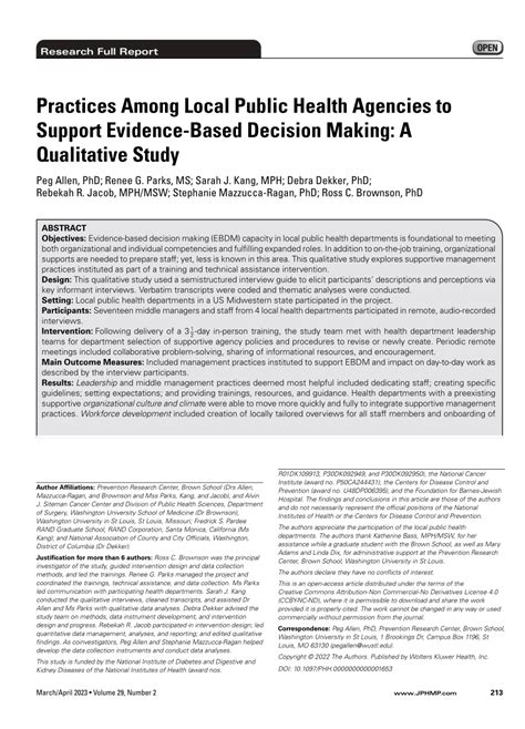 Pdf Practices Among Local Public Health Agencies To Support Evidence Based Decision Making A