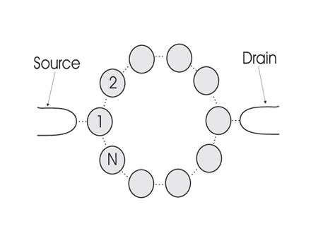 the two dimensional array of size n dashed lines represent tunneling
