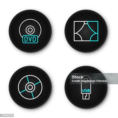 라인 Usb 플래시 드라이브 Cd 또는 Dvd 디스크 커튼 및 아이콘을 설정합니다 벡터 Usb 케이블에 대한 스톡 벡터 아트 및 기타 이미지 Istock