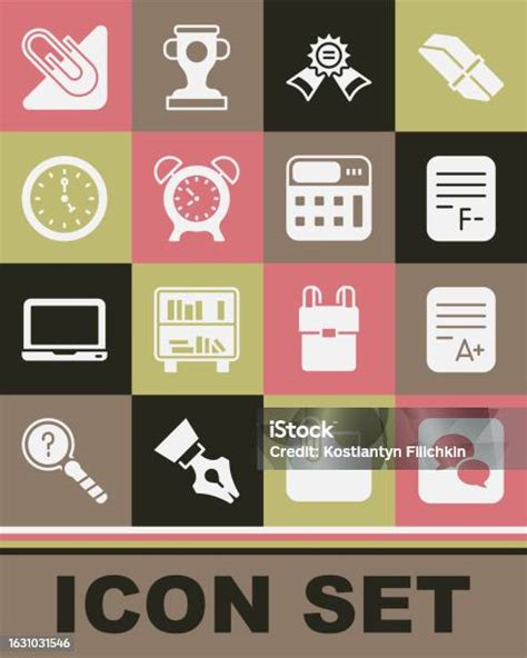 말풍선 채팅 A 플러스 등급의 시험지 종이 오답 메달 알람 시계 시계 종이 클립 및 계산기 아이콘을 설정합니다 벡터 3위에 대한 스톡 벡터 아트 및 기타 이미지 Istock
