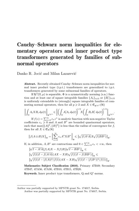 Pdf Cauchyschwarz Norm Inequalities For Elementary Operators And Inner Product Type