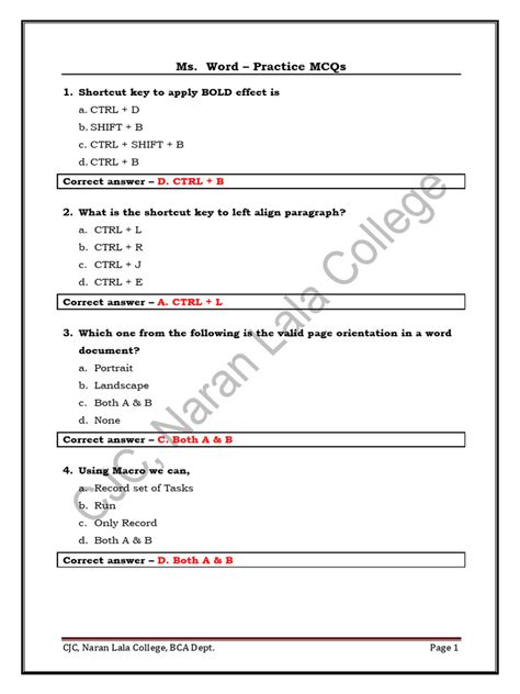 1 Ms Word Practice Mcqs Pdf Microsoft Word Note Typography