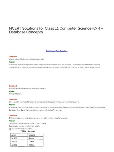 ncert solutions for class 12 computer science chapter 11 database concepts pdf table