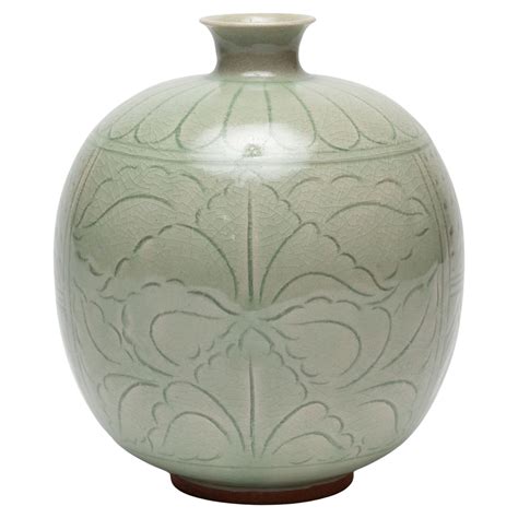 Etched Celadon Pomegranate Vase For Sale At 1stdibs