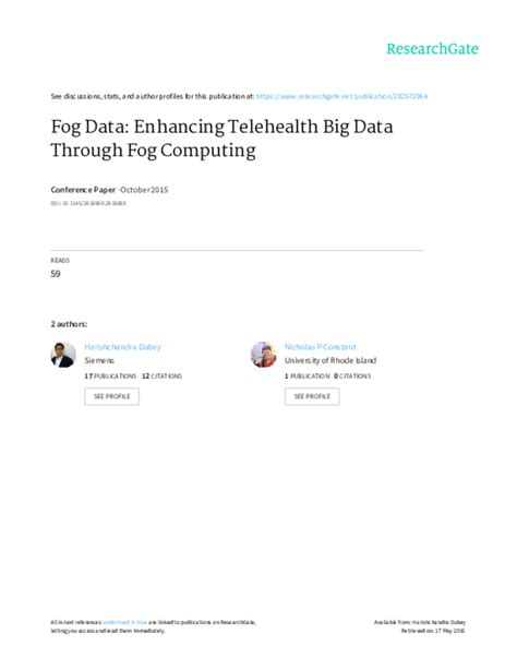 Pdf Fog Data Enhancing Telehealth Big Data Through Fog Computing