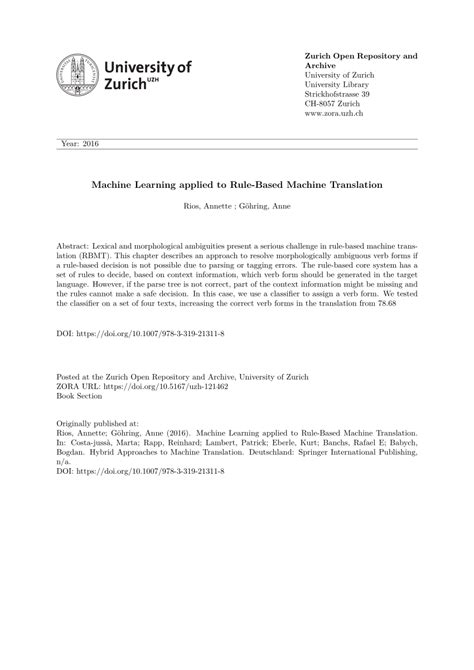 pdf machine learning applied to rule based machine translation