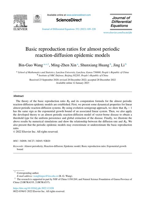 Pdf Basic Reproduction Ratios For Almost Periodic Reaction Diffusion Epidemic Models