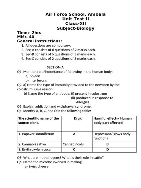 Class Xii Bio Unit2 Pdf Medical Specialties Clinical Medicine