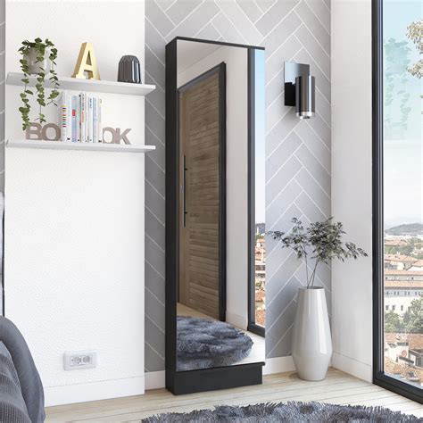 Black Xl Shoe Cabinet With Mirror And 5 Interior Shelf Sections Fits