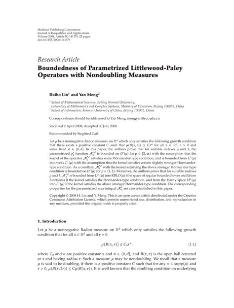 Pdf Boundedness Of Parametrized Littlewood Paley Operators With Nondoubling Measures