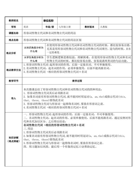 [英语]形容词性的物主代词和名词性的物主代词的用法 教案下载预览 二一课件通