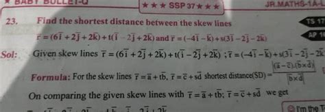 Find The Shortest Distance Between The Skew Lines Bar{r} 6 Bar{i} 2 B