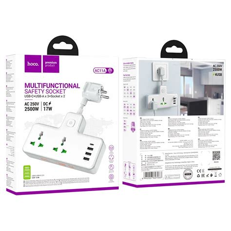 Hoco Ac11a 2500w Power Strip Sockets Eu Plug Exodus Gadgets