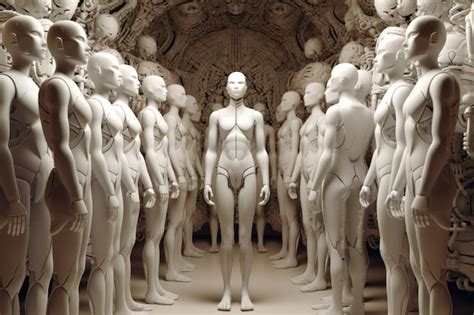 premium ai image 3d rendering of white humanoids in formation