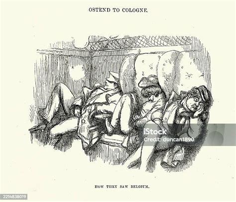 Passengers Sleeping On The Train Uncomfortable Victorian Cartoon Of